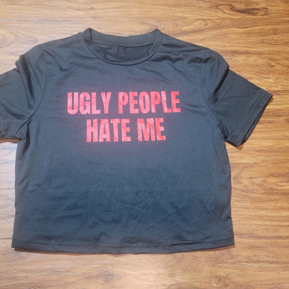 SHEIN | Tops | Shein Cute Ugly People Hate Me Graphic Crop Black Top Xl ...
